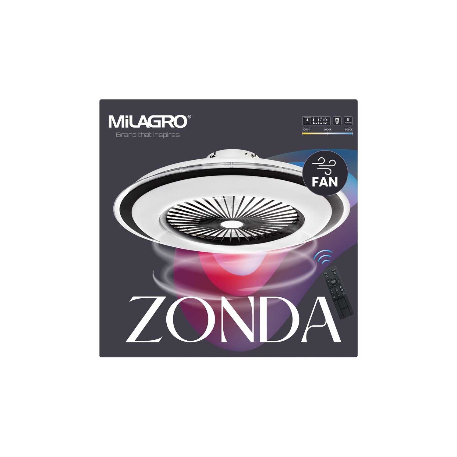 Zonda plafoniera z wentylatorem led + pilot Milagro - LightPlus.pl